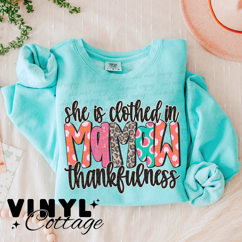Mamaw ~ She Is Clothed In Thankfulness ~ DTF Transfer – Vinyl Cottage
