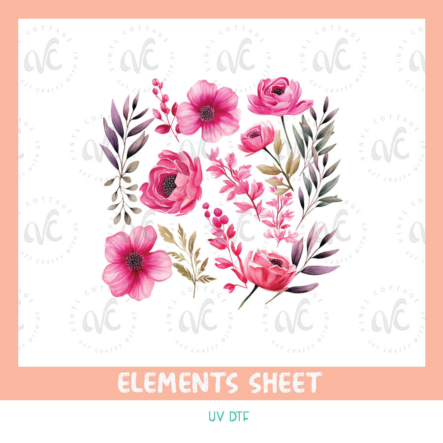 EL16 ~ Pink Roses ~ UV DTF Element Sheet – Vinyl Cottage