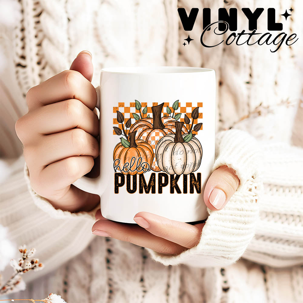 Hello Pumpkin Checks ~ UV DTF DECAL – Vinyl Cottage