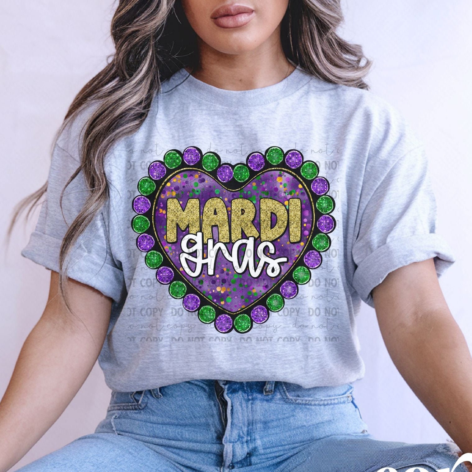 Mardi Gras Heart ~ 25COR12 ~ DTF Transfer – Vinyl Cottage